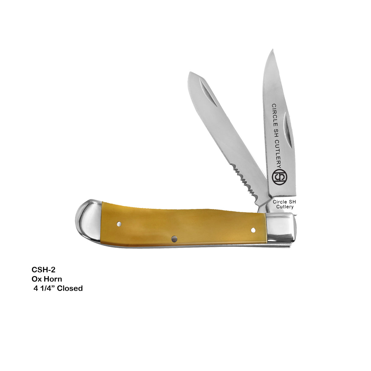 CIRCLE SH KNIFE FOLDER 4 1/4" CLOSED OX HORN SERRATED — Bushland Ranch ...