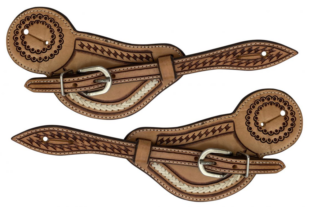 Showman Mens Spur Strap W/Rawhide Accents Light Oil — Bushland Ranch Store