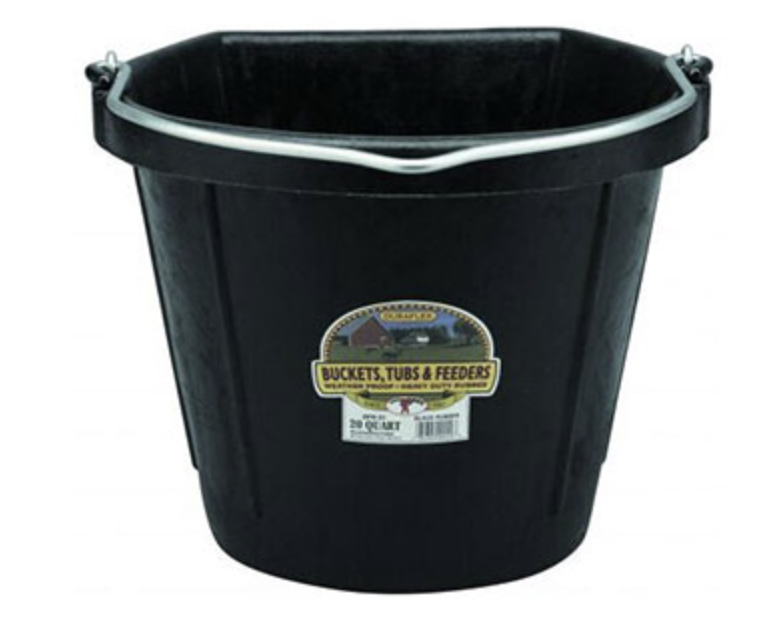 FLAT BACK RUBBER BUCKET - BLACK - 20 QUART - EACH — Bushland Ranch Store